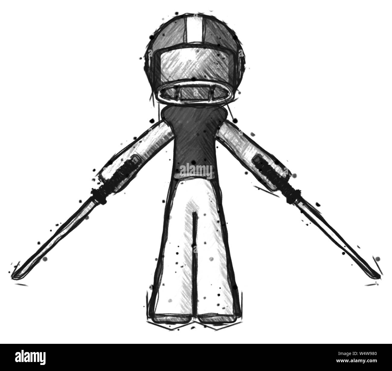 Sketch football player man posing with two ninja sword katanas Stock ...