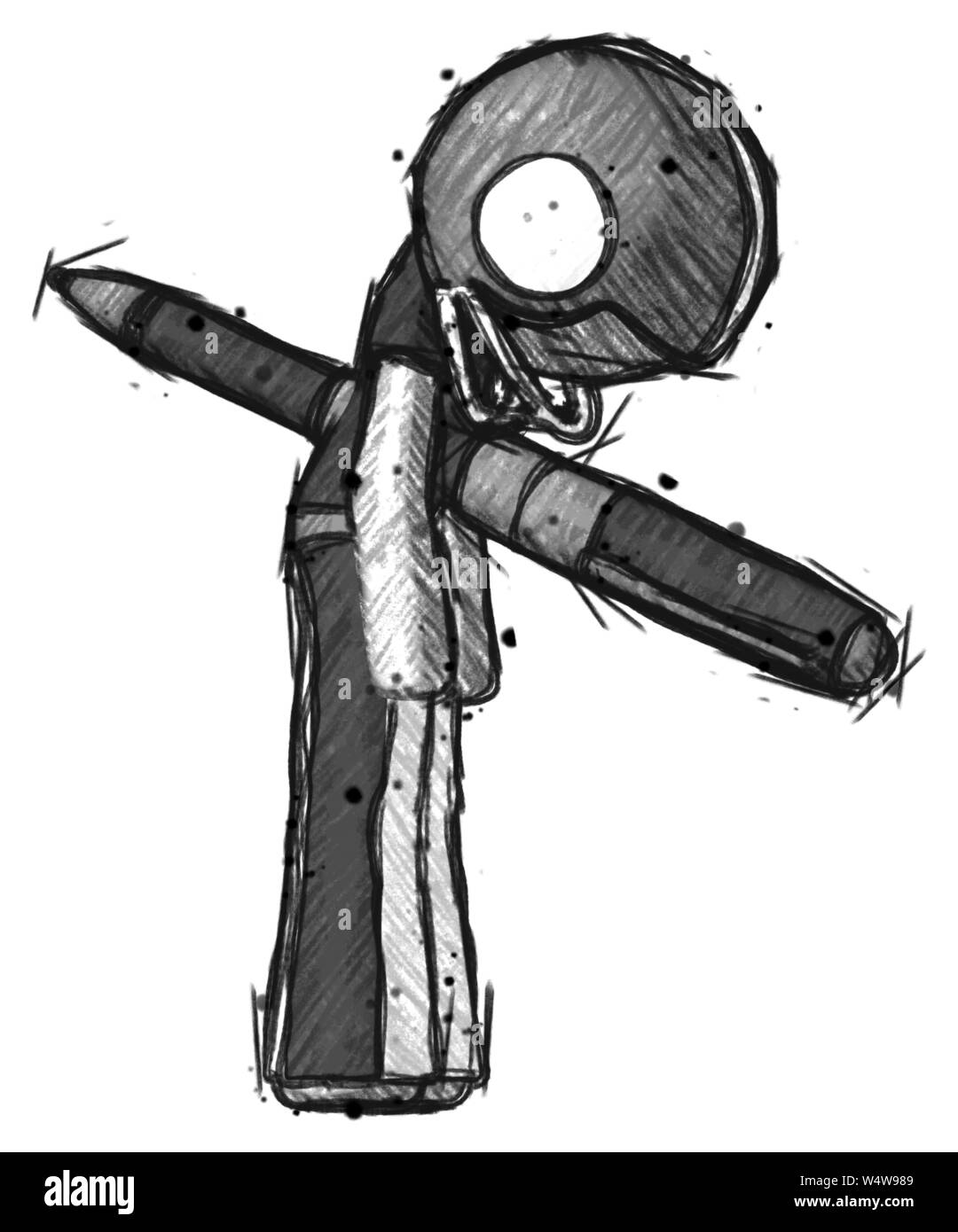 Sketch football player man impaled through the chest with a giant pen ...