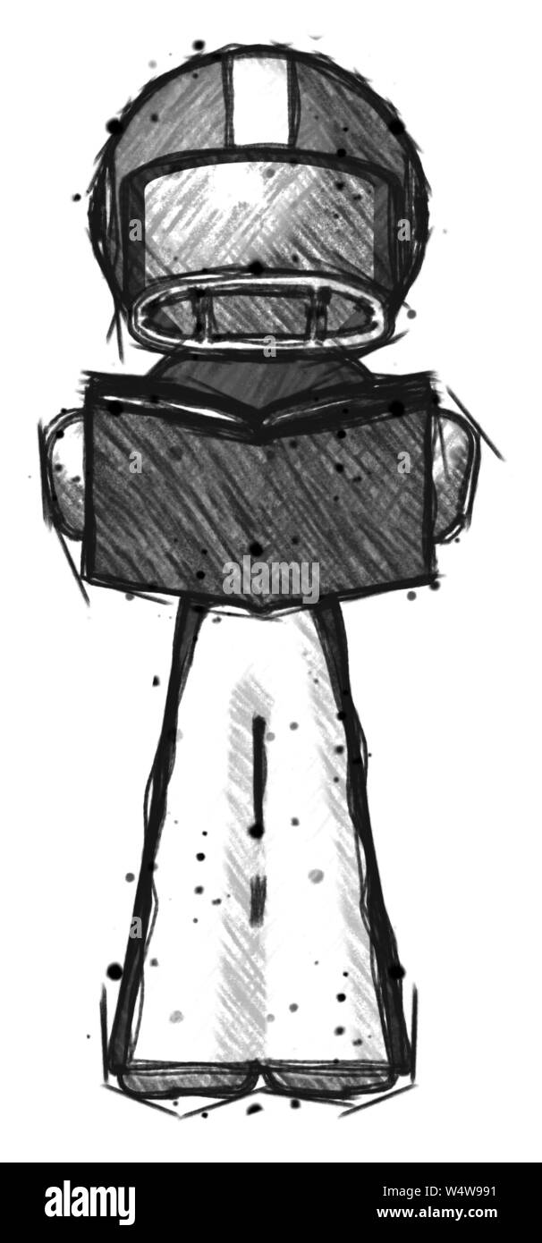 Sketch football player man reading book while standing up facing viewer ...