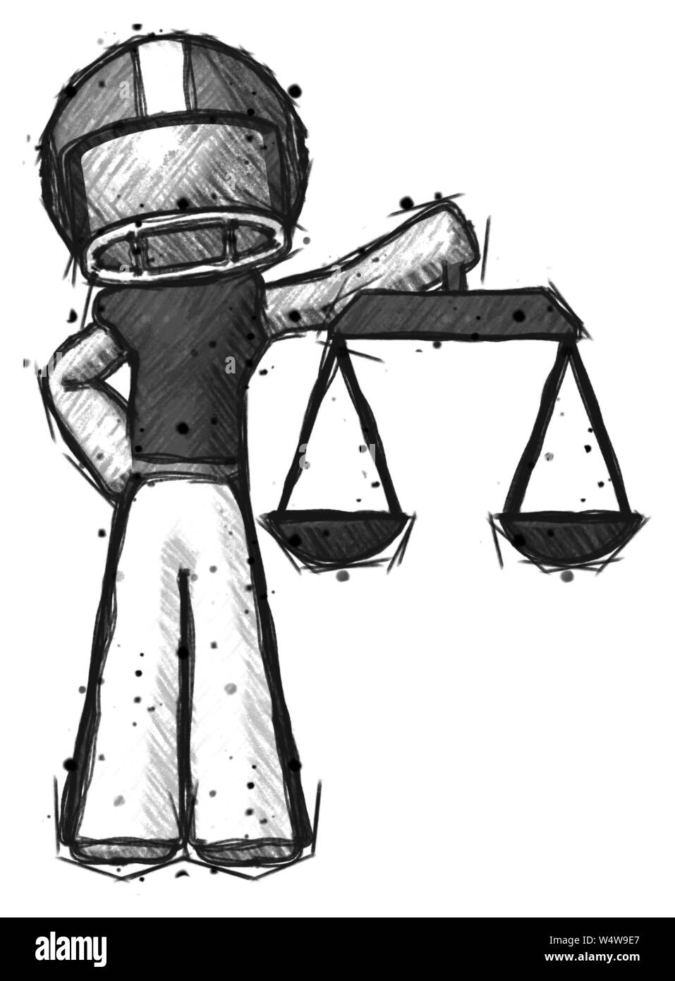 Sketch football player man holding scales of justice Stock Photo - Alamy