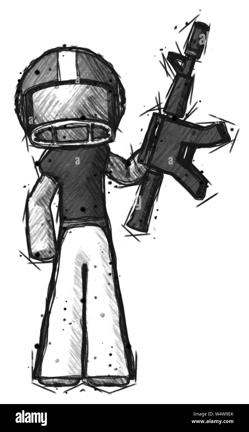 Sketch football player man holding automatic gun Stock Photo - Alamy
