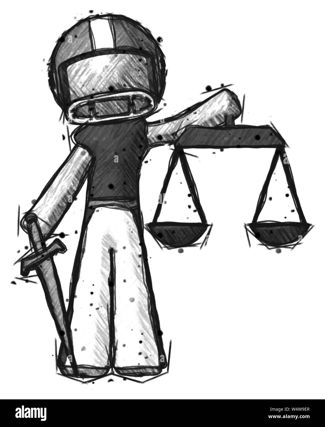 Sketch football player man justice concept with scales and sword ...