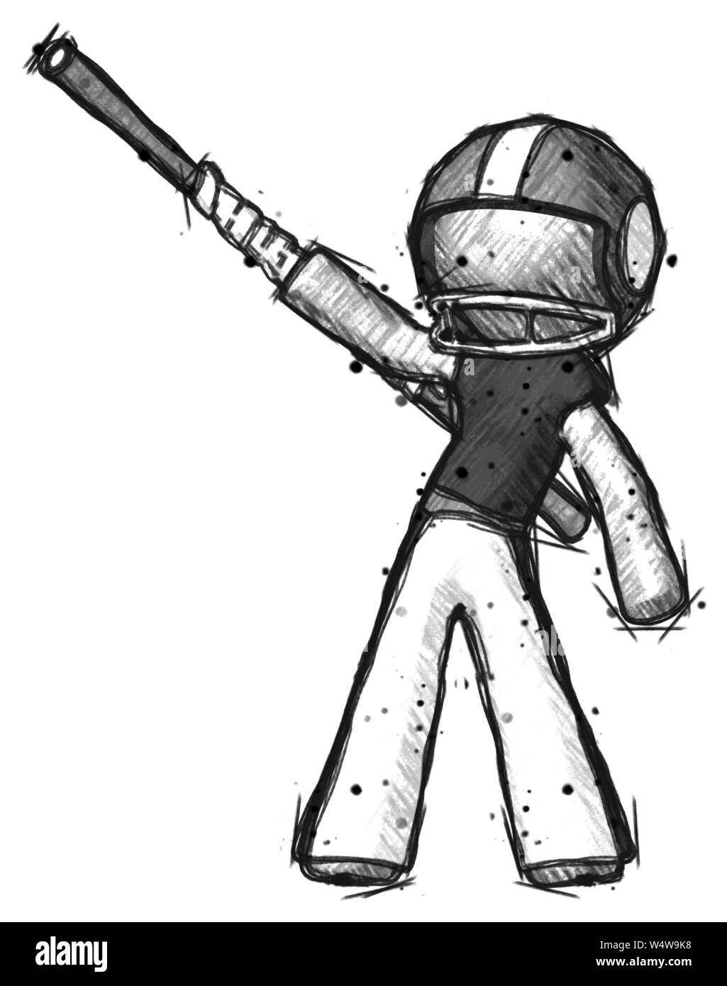 Sketch football player man bo staff pointing up pose Stock Photo - Alamy