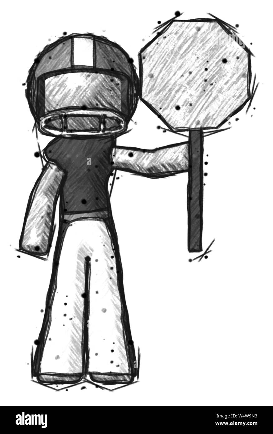 Sketch football player man holding stop sign Stock Photo - Alamy