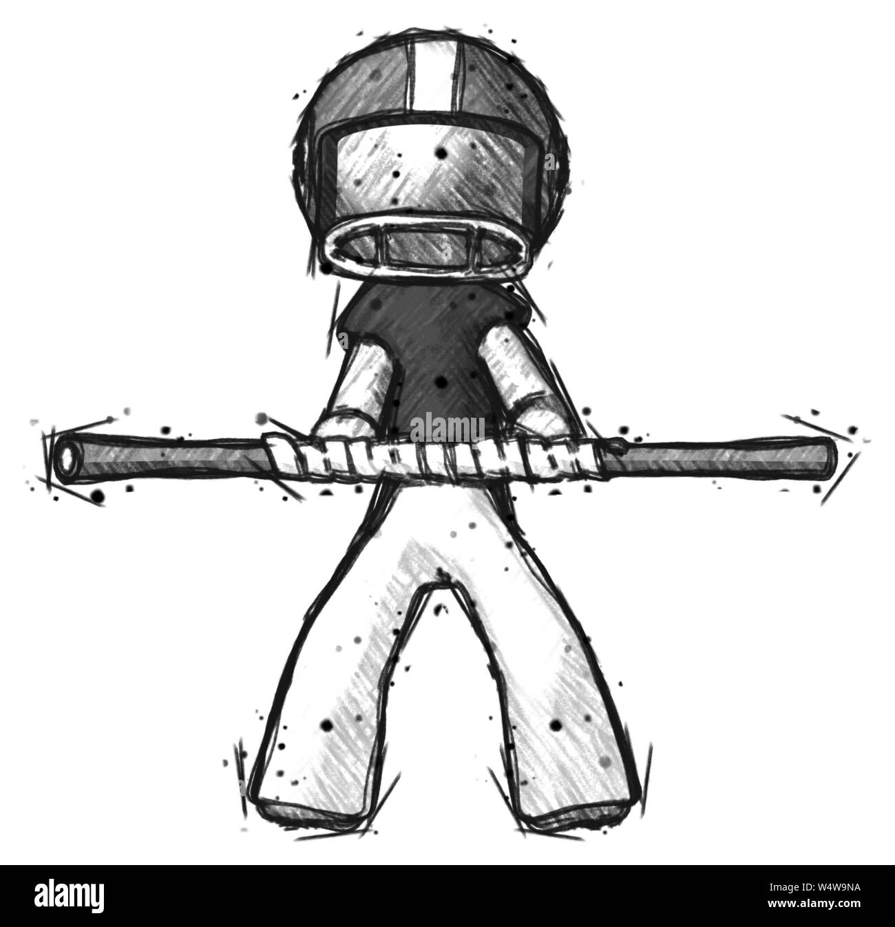 Sketch Football Player Man bo staff kung fu defense pose Stock Photo ...