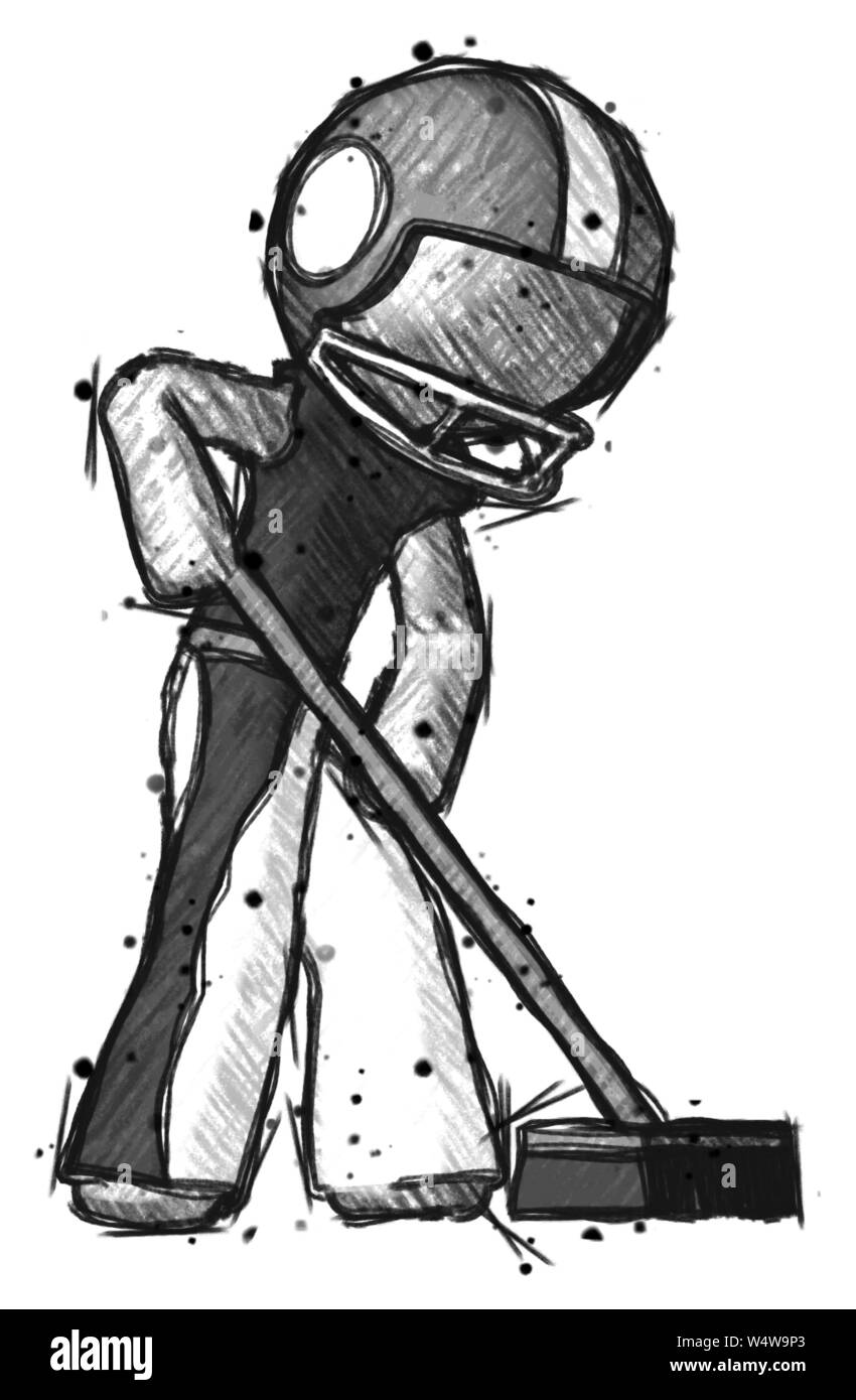 Sketch football player man cleaning services janitor sweeping floor ...