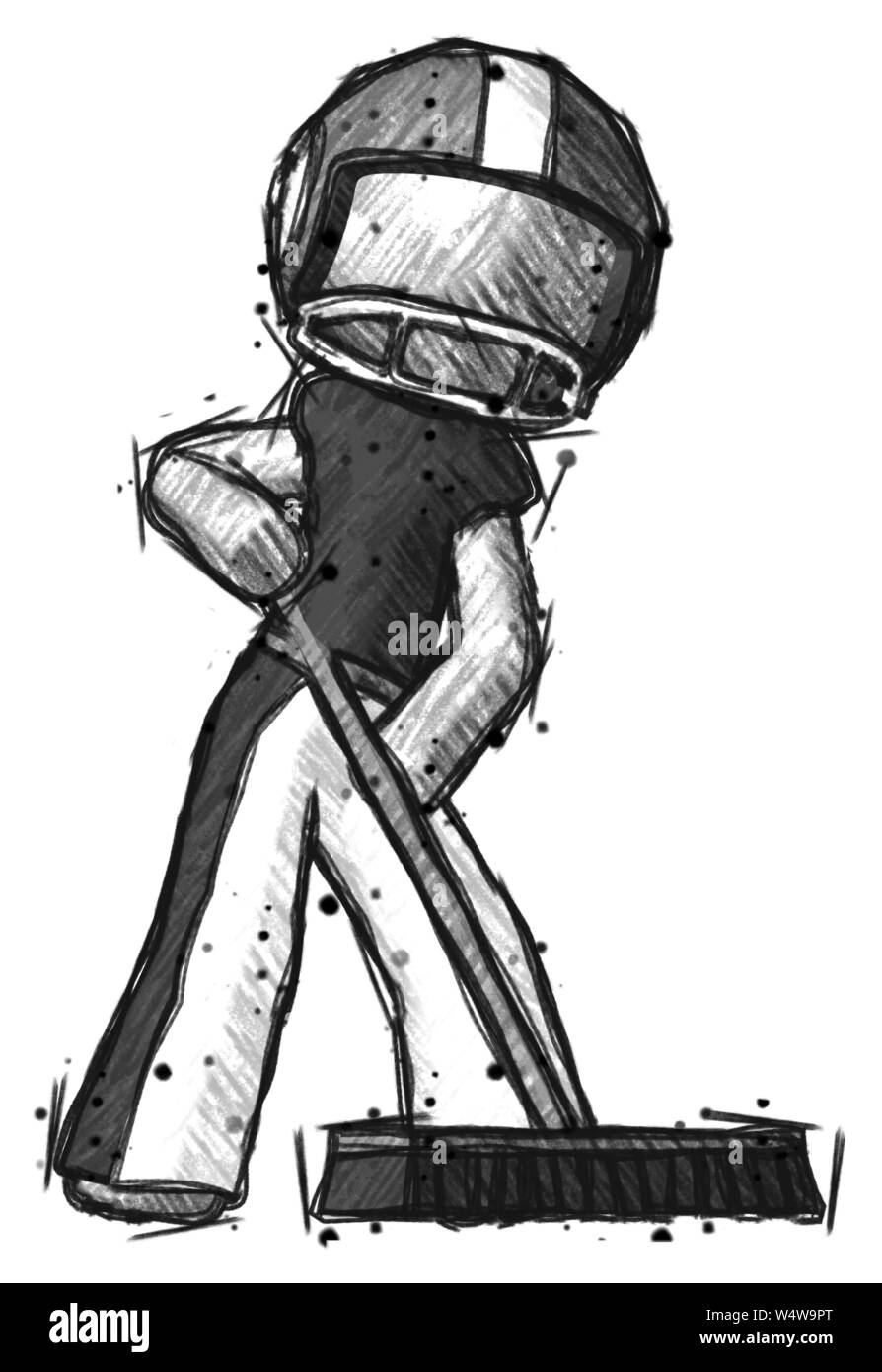 Sketch football player man cleaning services janitor sweeping floor ...