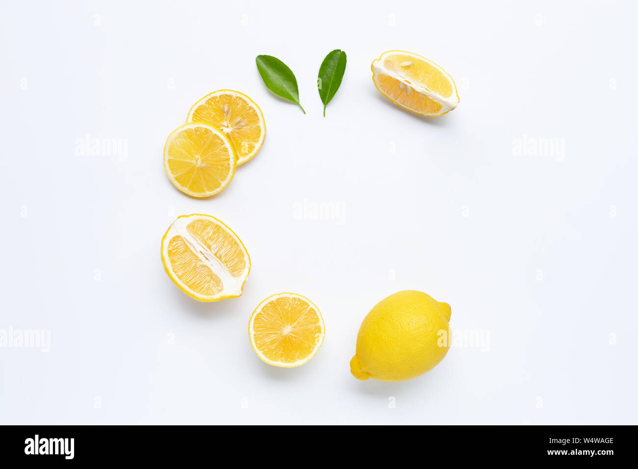 lemon and slices with leaves isolated on white background Stock Photo ...