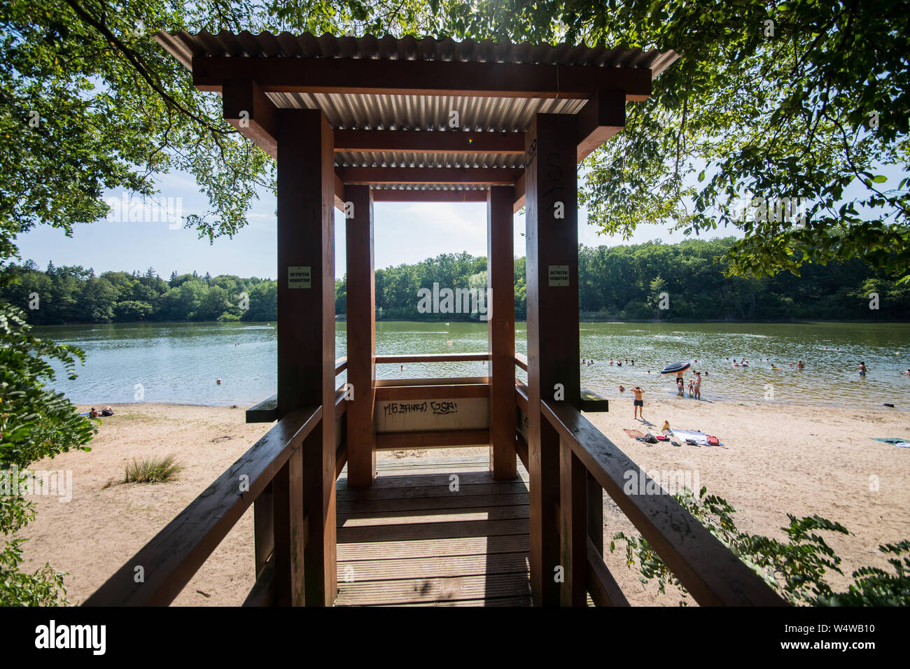 Messel, Germany. 25th July, 2019. From the swimming master tower you ...