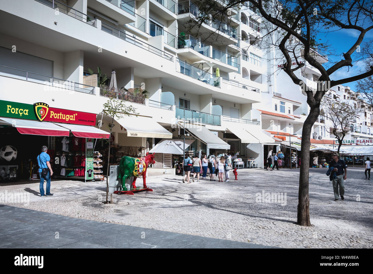 Albufeira, Portugal - May 3, 2018: Street atmosphere and souvenir shop ...