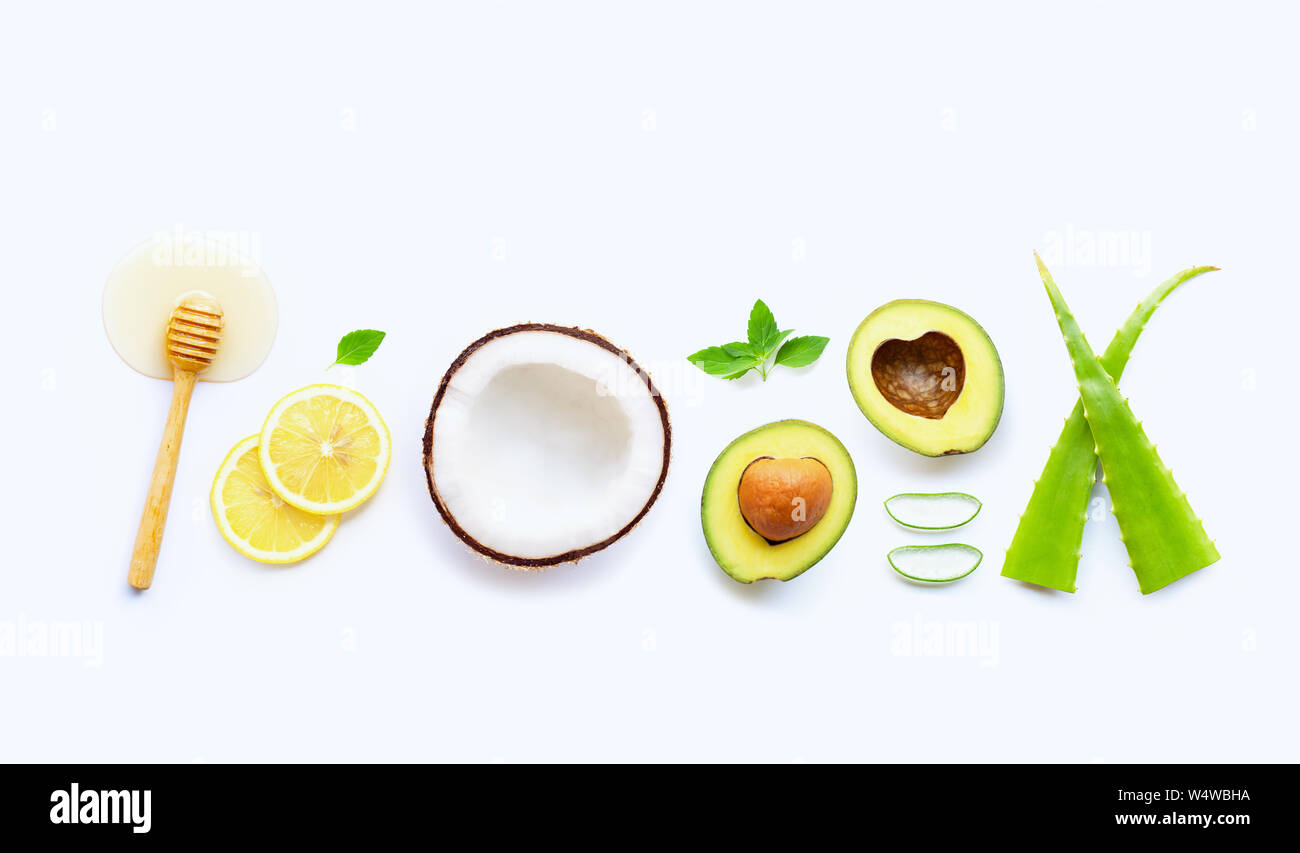 Natural ingredients for homemade skin care on white background Stock ...