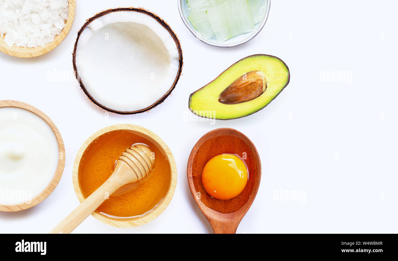 Natural ingredients for homemade skin care on white background Stock ...