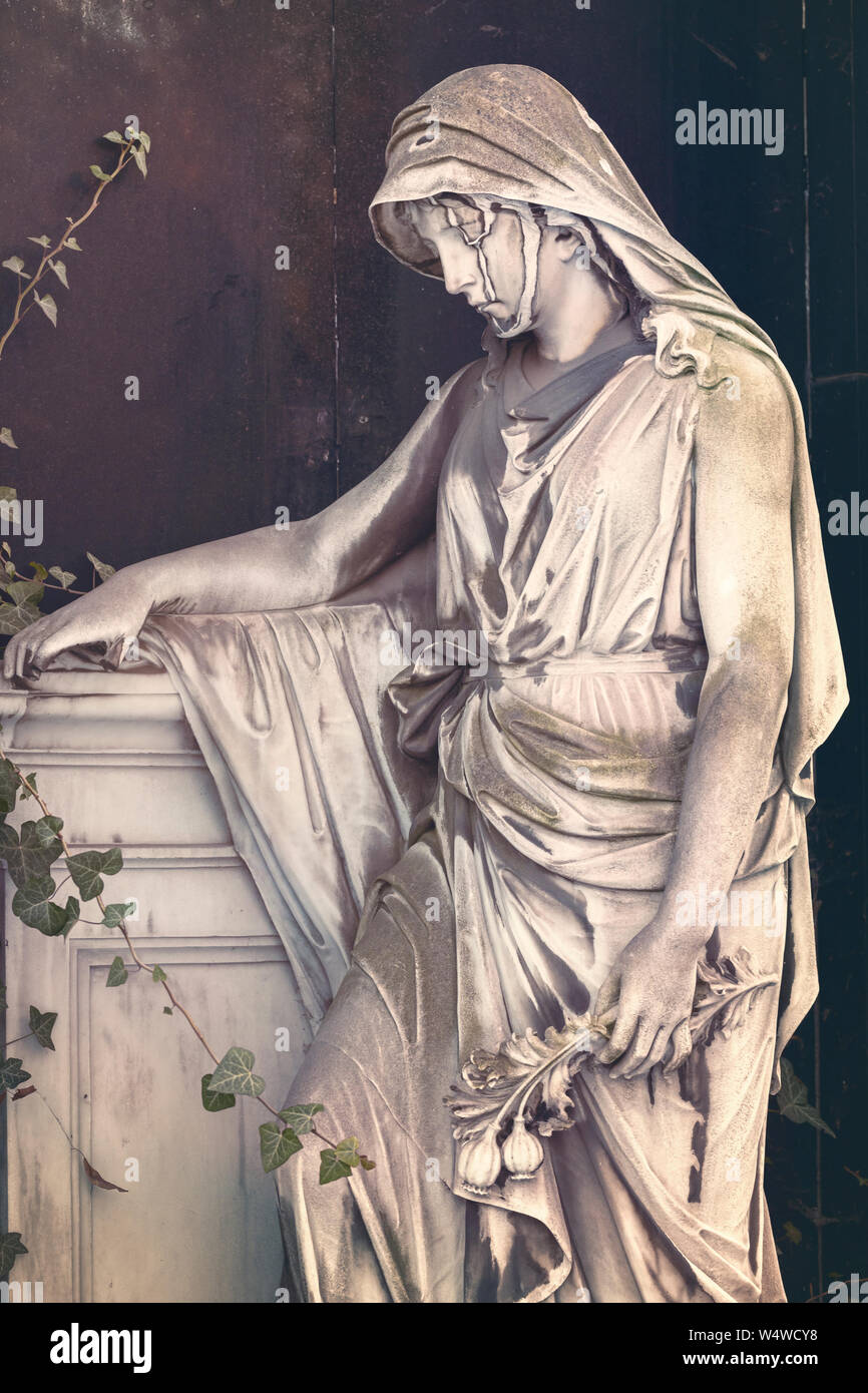 sculpture of a sad young woman. Unknown artist of the 19th century ...