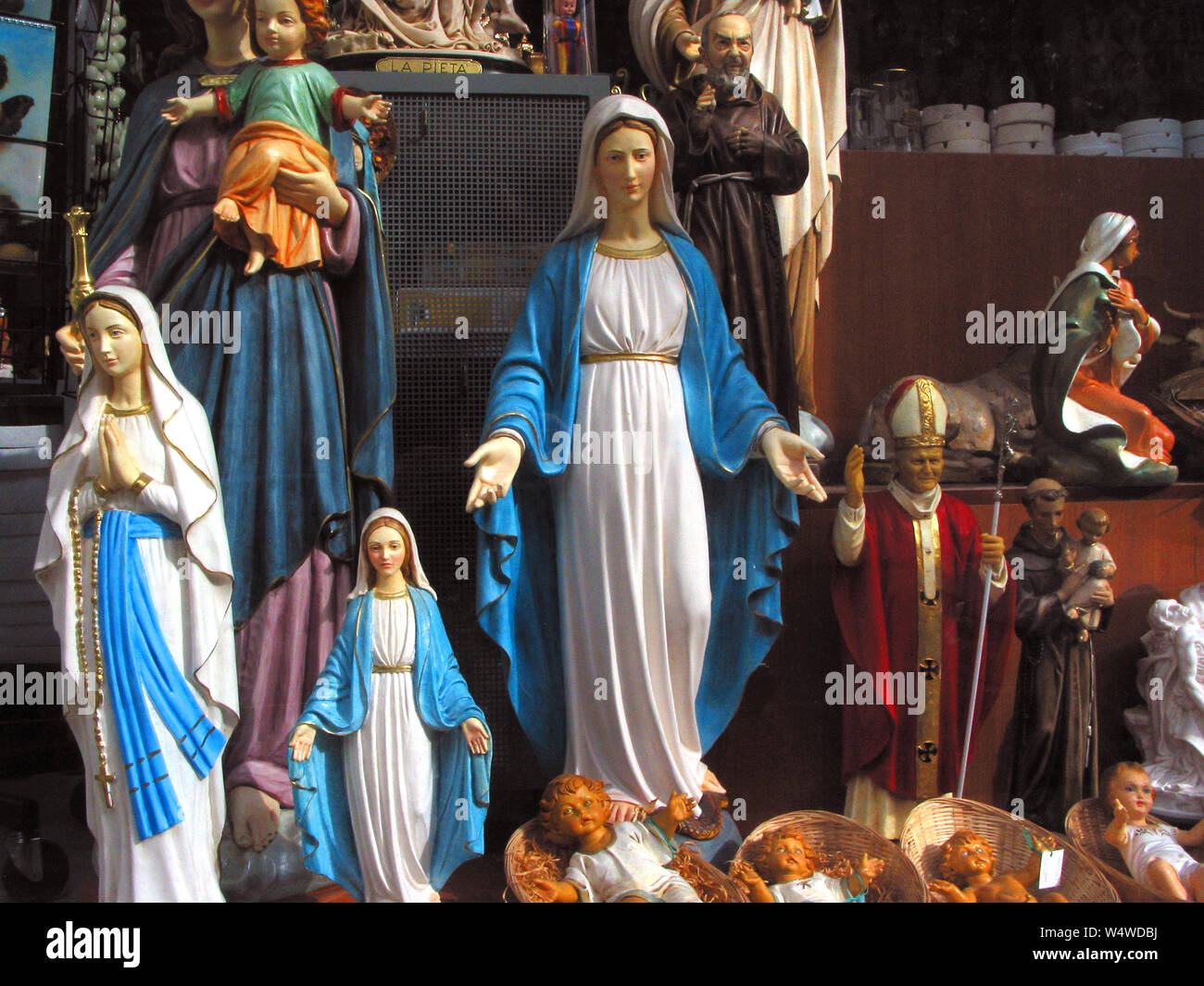 Religious statues and figurines on sale near the Vatican in Rome, Italy ...