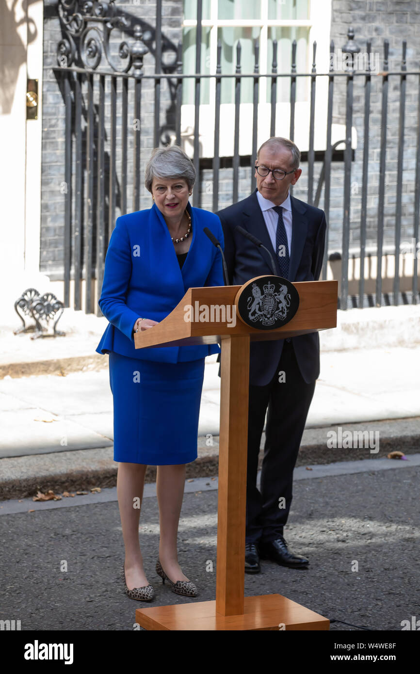 London,UK,24th July 2019,Theresa May leaves Downing Street for the ...
