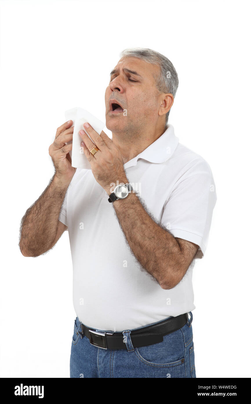 Old man sneezing Stock Photo - Alamy