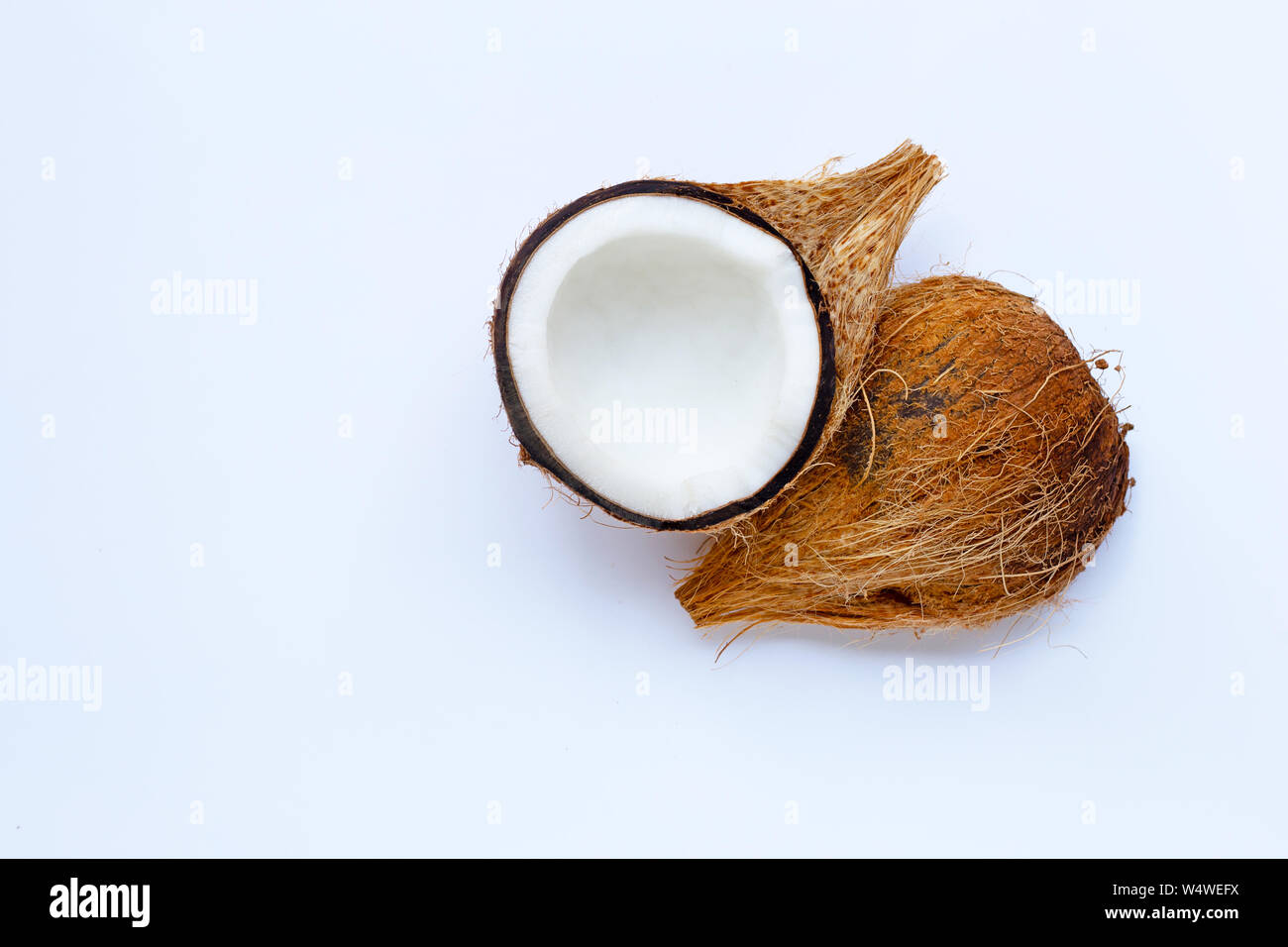 Ripe coconut on white background. Top view of tropical fruit Stock ...