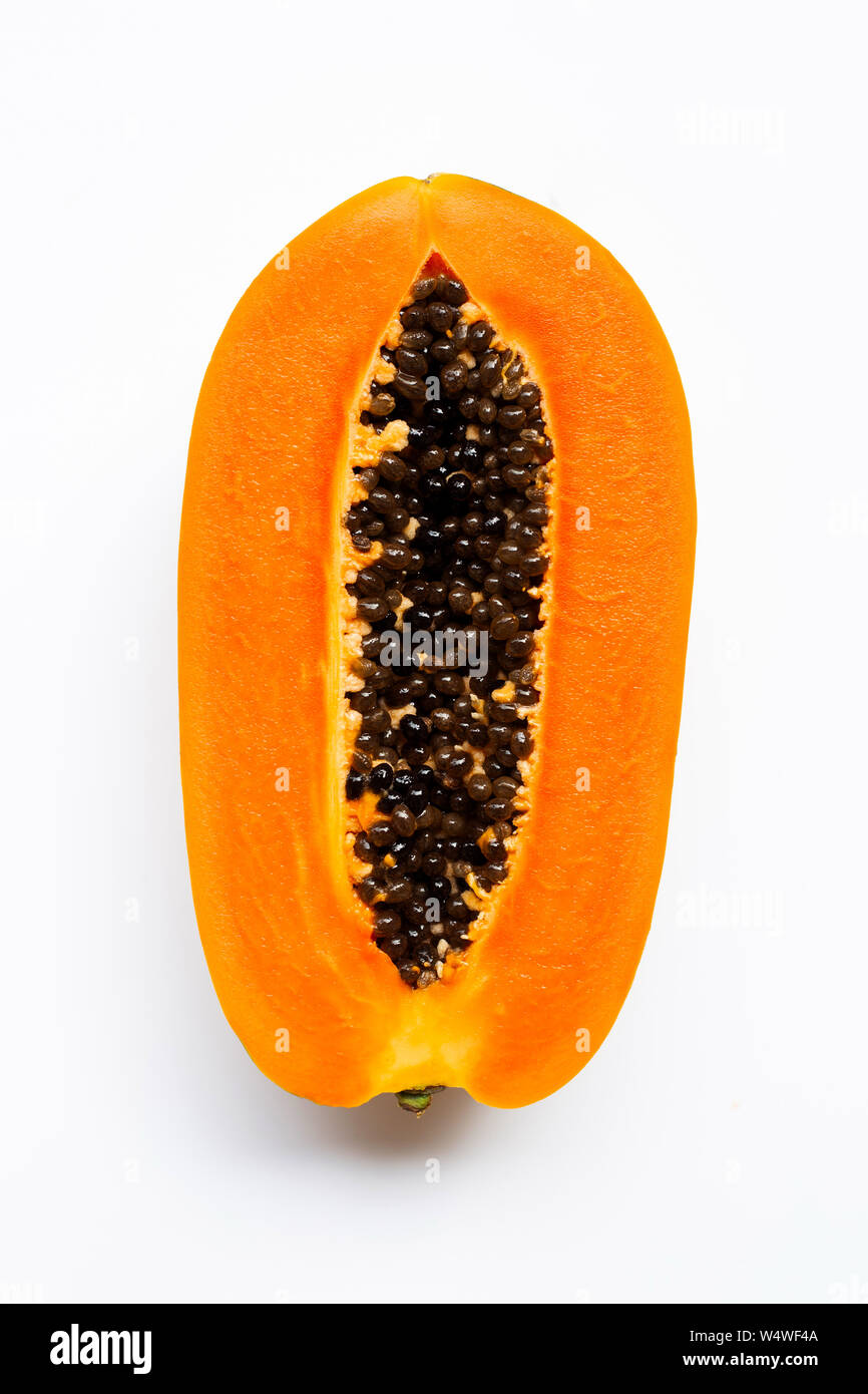 Ripe papaya fruit on white background. Top view Stock Photo - Alamy