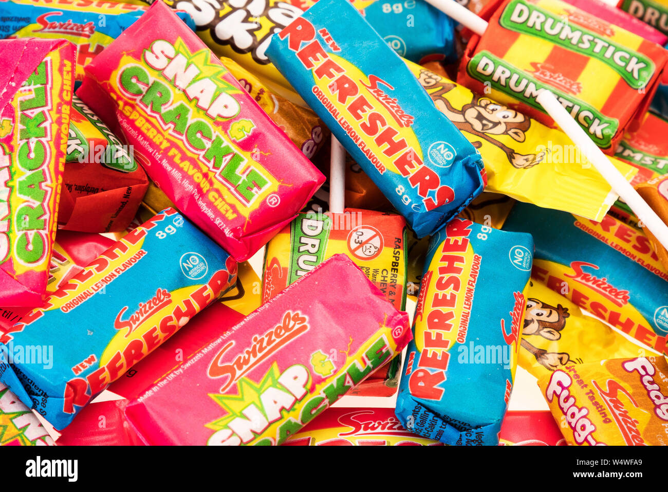 An assortment of Swizzels chew candies - close-up Stock Photo - Alamy