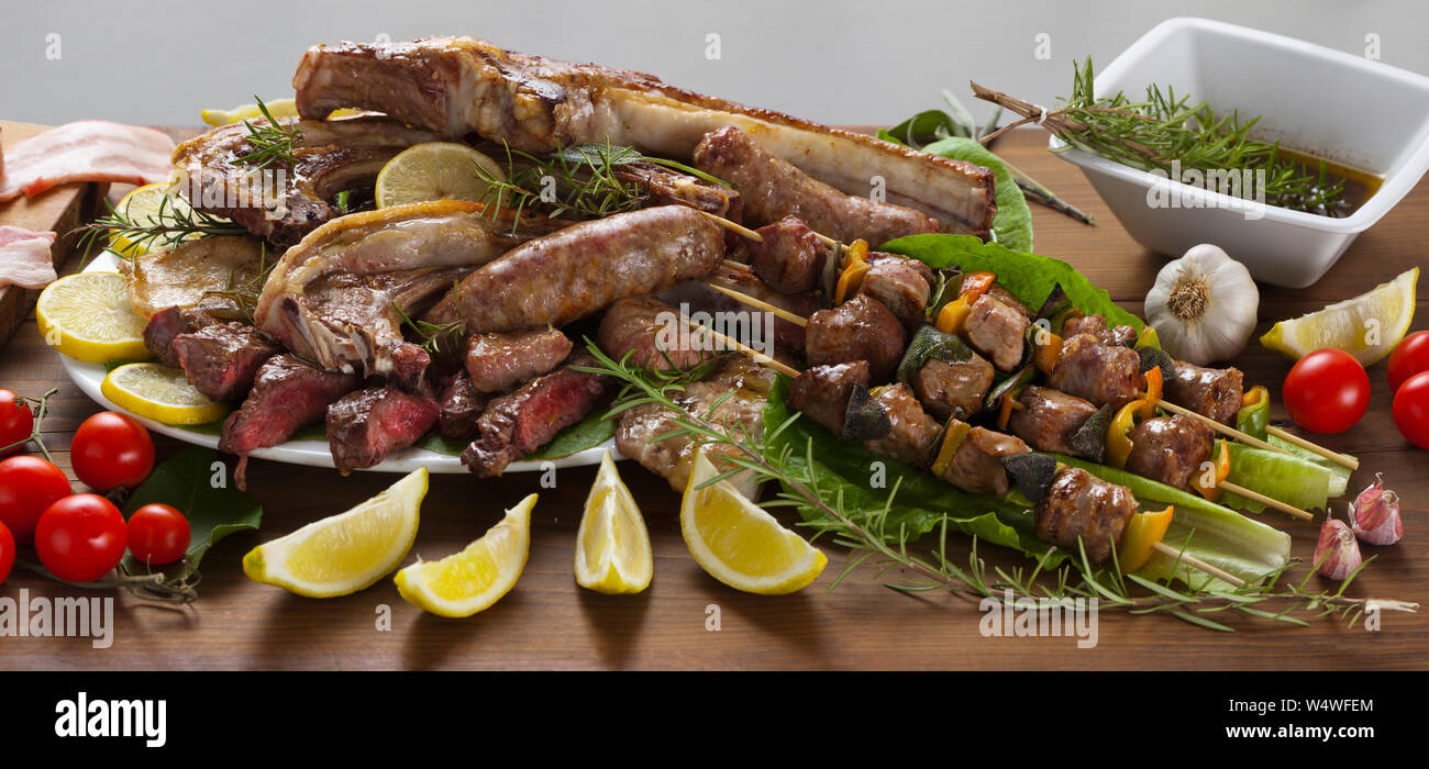 Assorted delicious grilled meat Stock Photo - Alamy