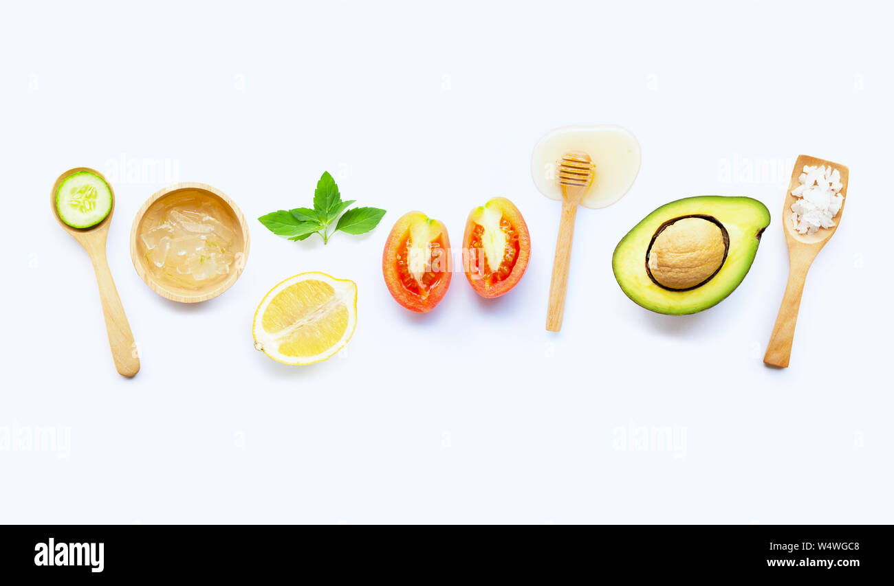 Natural ingredients for homemade skin care on white Stock Photo - Alamy