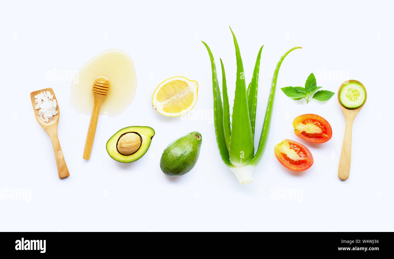 Natural ingredients for homemade skin care on white background Stock ...