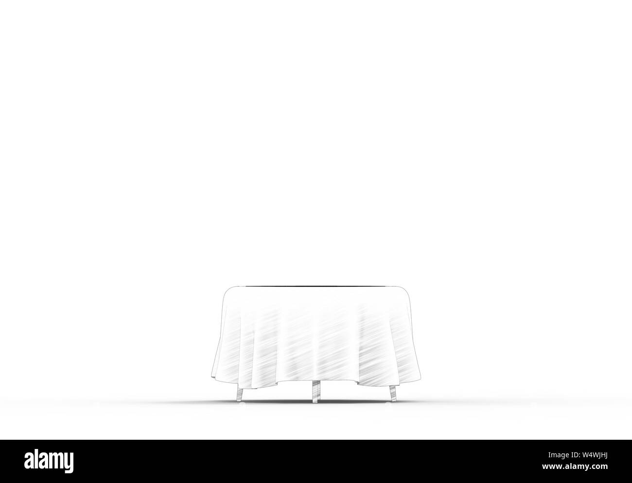 3d rendering of a empty round table with a table cloth over it isolated ...