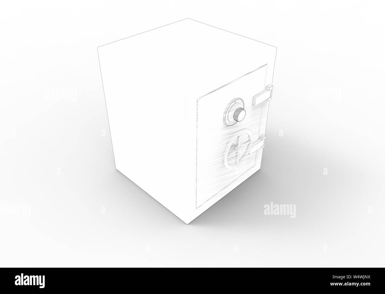 3d rendering line drawing of a safe vault isolated in white studio ...