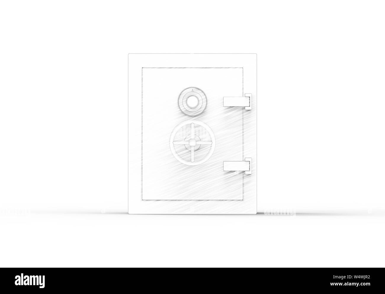 3d rendering line drawing of a safe vault isolated in white studio ...