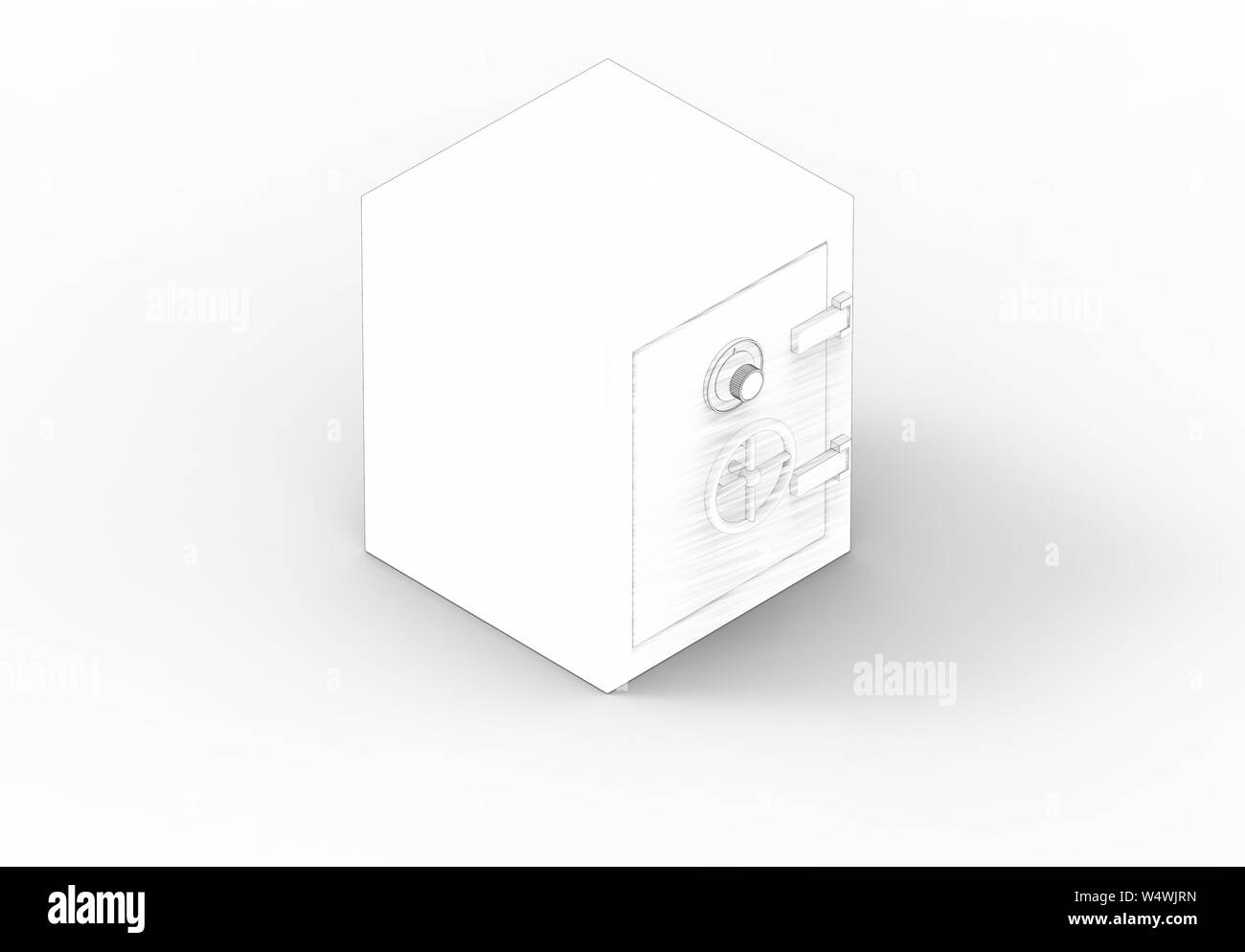 3d rendering line drawing of a safe vault isolated in white studio ...