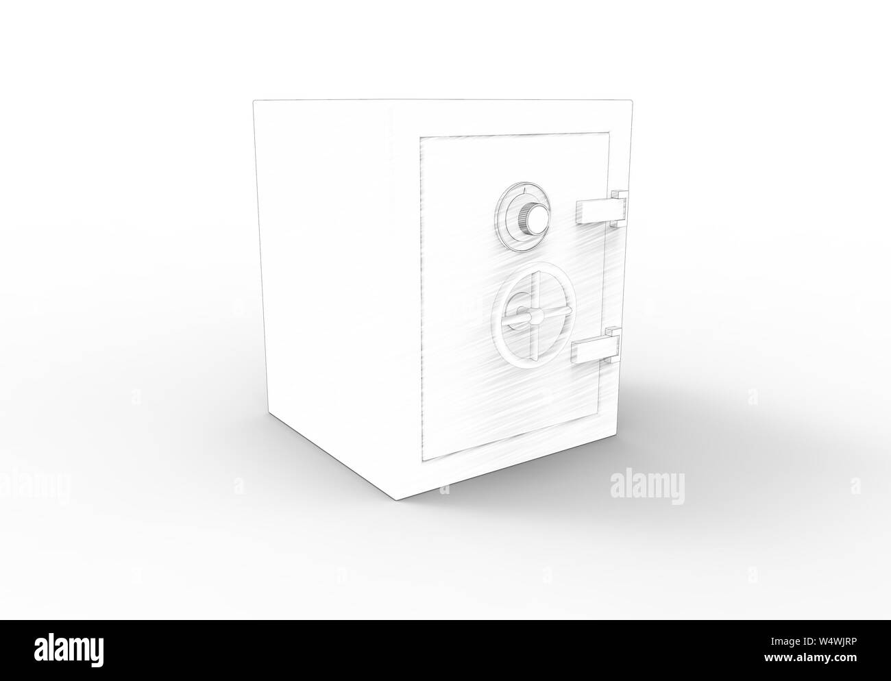 3d rendering line drawing of a safe vault isolated in white studio ...