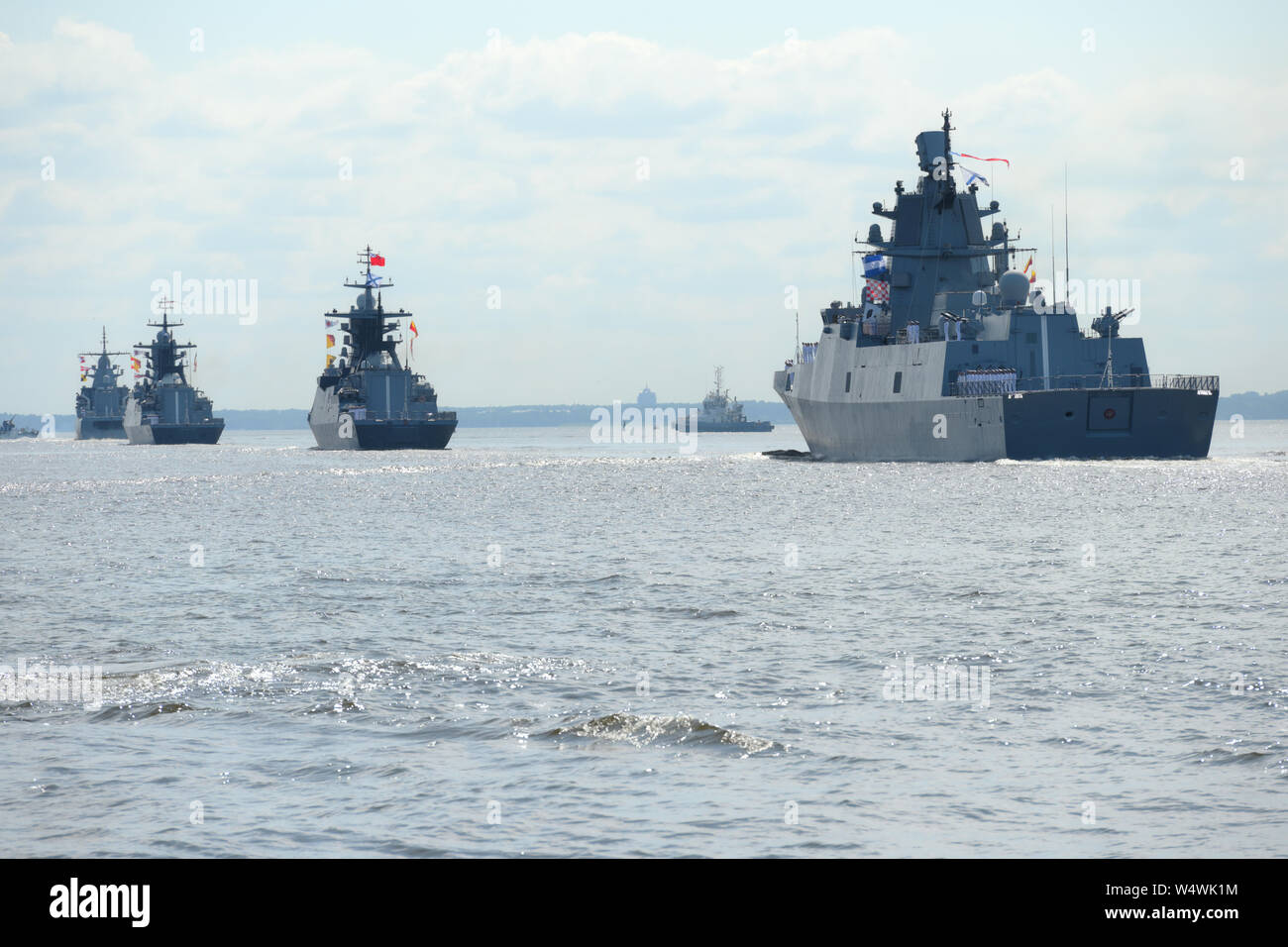 Warships during the dress rehearsal of Russian Navy Day parade at ...