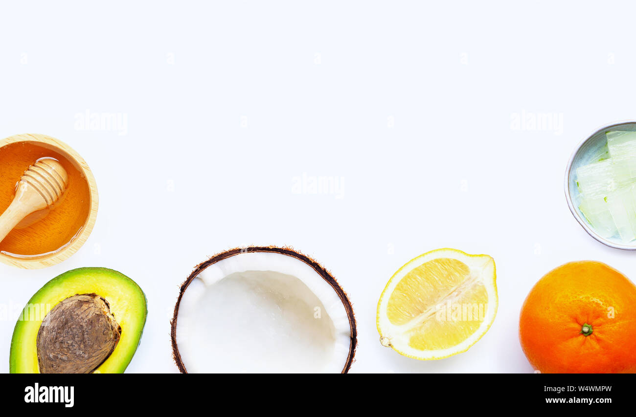 Natural ingredients for homemade skin care on white background Stock ...