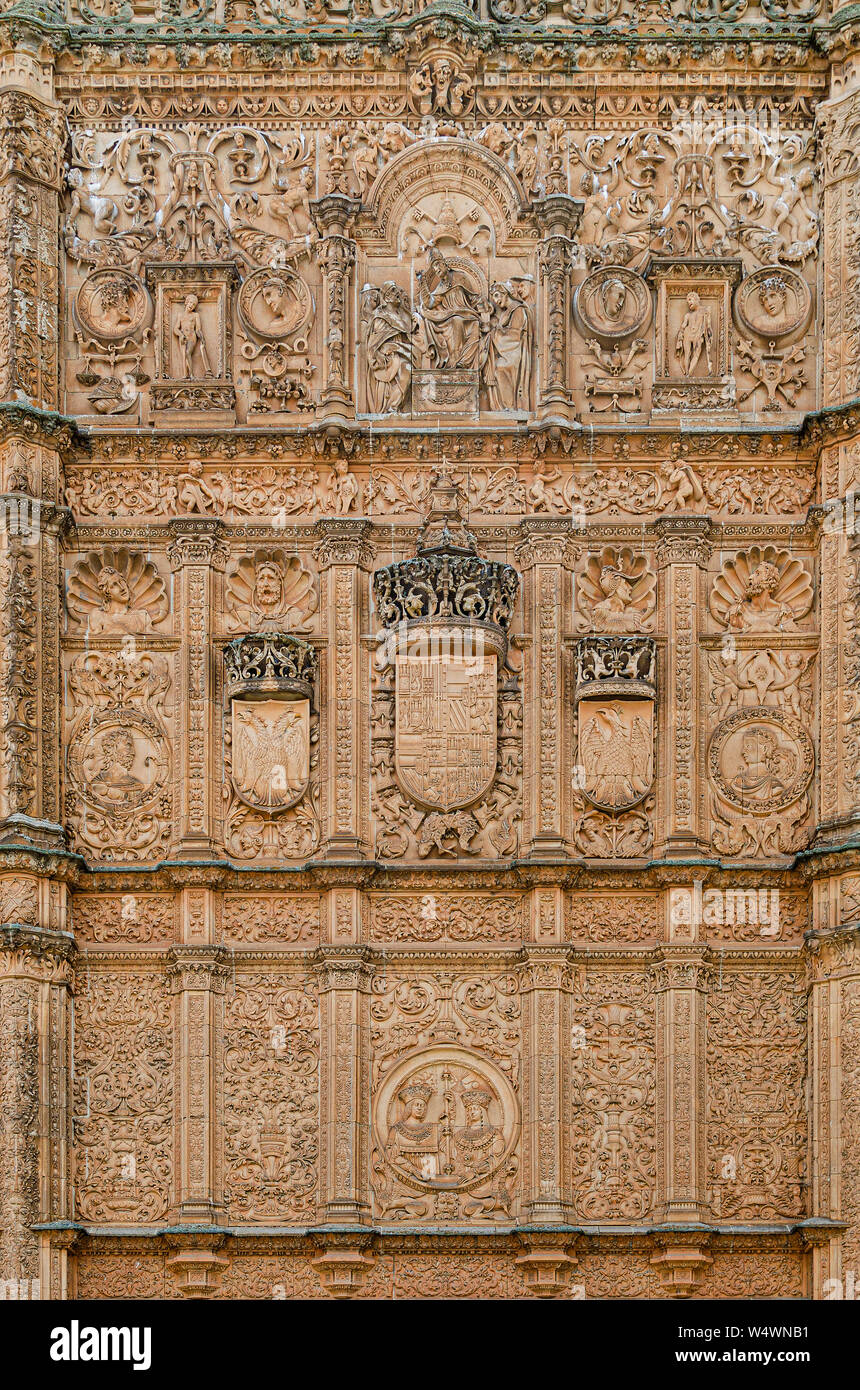detail of the decoration and bas-reliefs of the main entrance door to ...