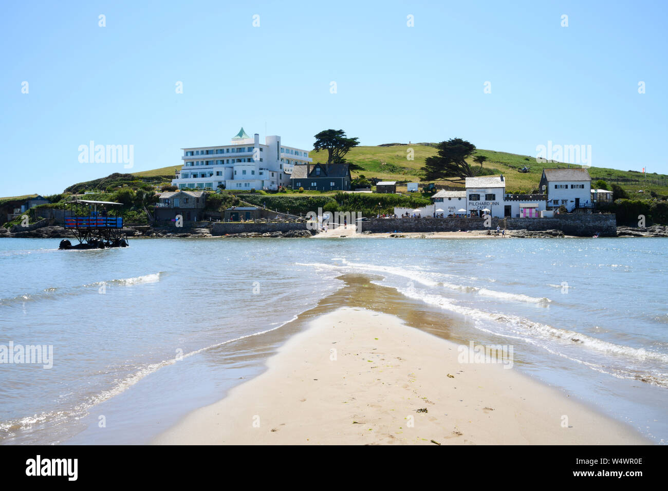 View of Burgh Island from Bigbury on Sea beach in south Devon Stock ...
