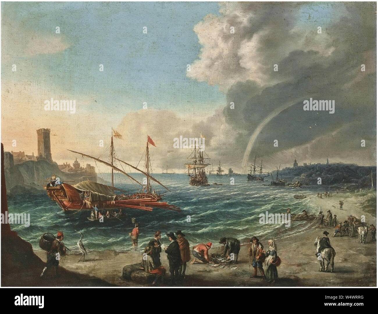 Cornelis de Wael - A Mediterranean harbour scene with a Spanish trading ...