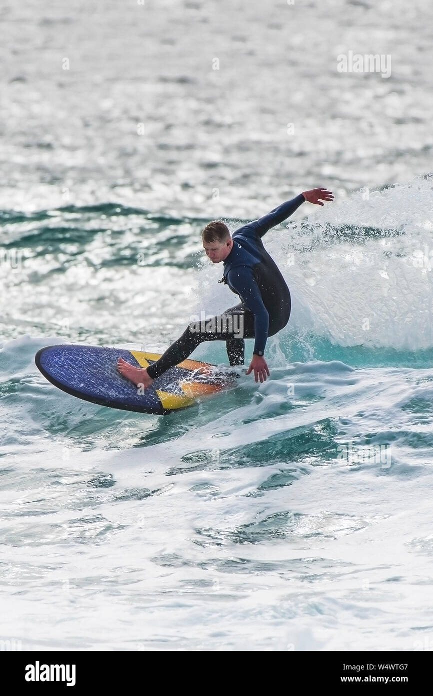 Spectacular surfing action at Fistral in Newquay in Cornwall Stock ...