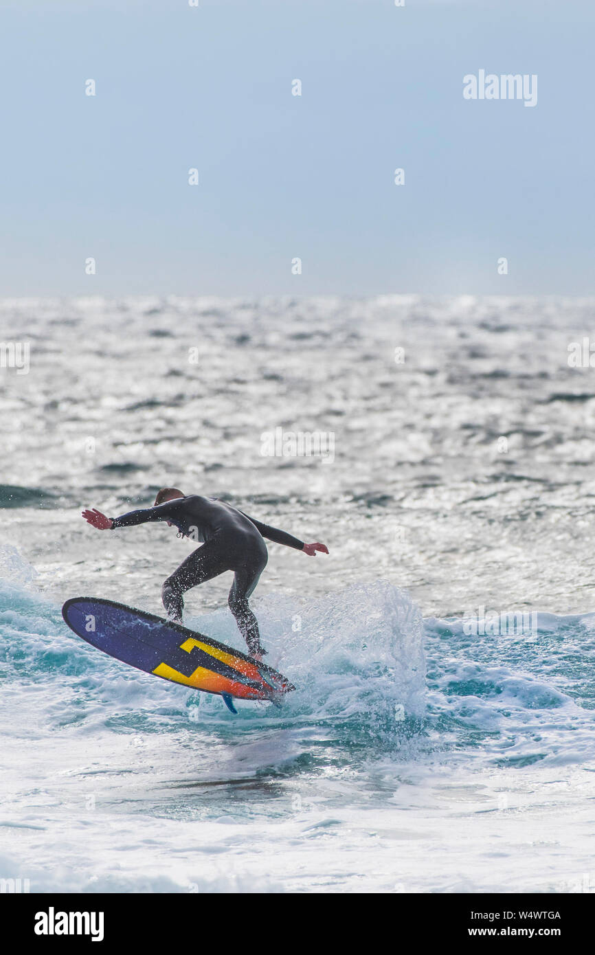 Spectacular surfing action at Fistral in Newquay in Cornwall Stock ...