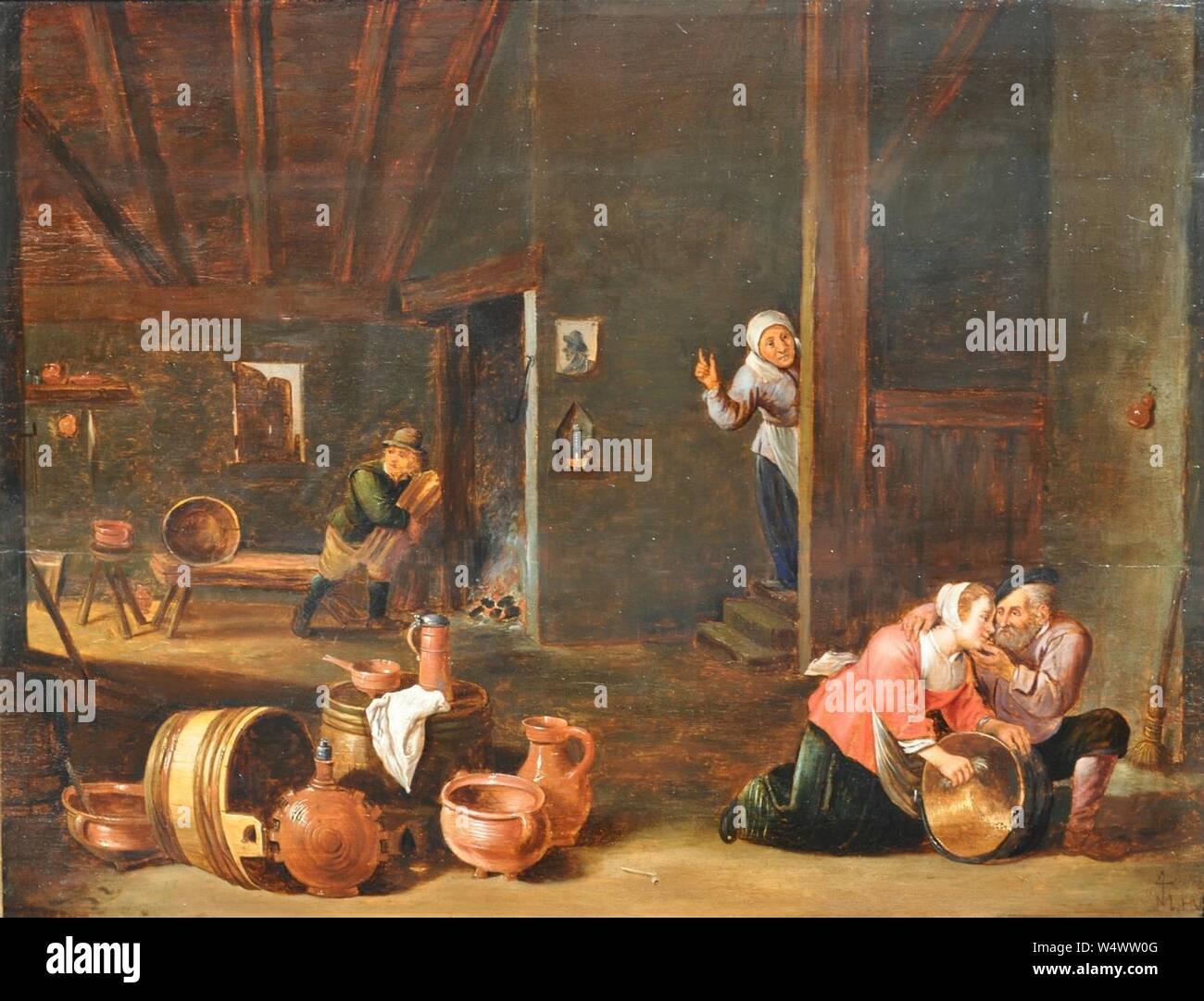 Cornelis Mahu - A man seducing the maid Stock Photo - Alamy