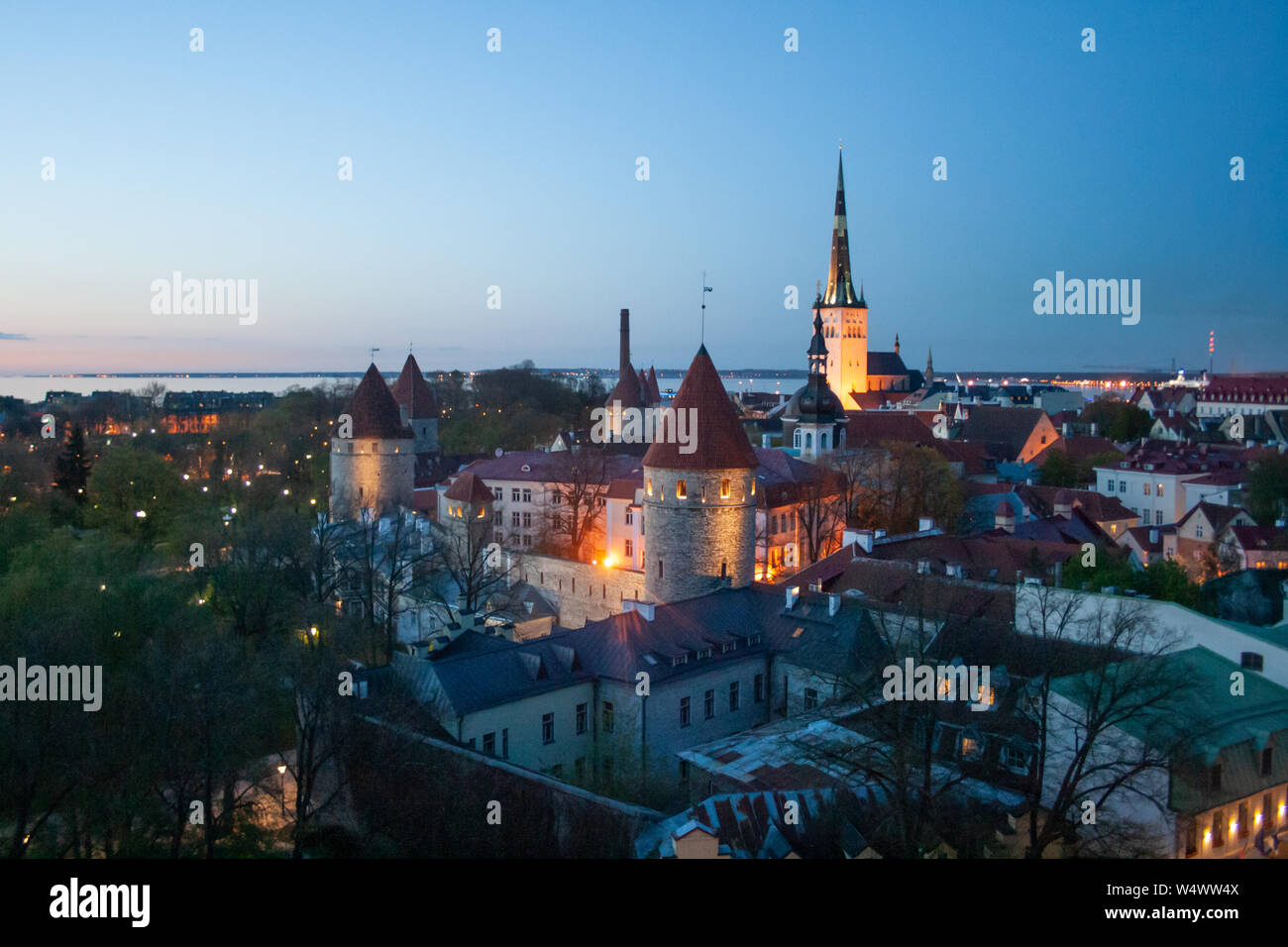 Beautiful scenic aerial view of the Tallinn old town, Estonia with ...