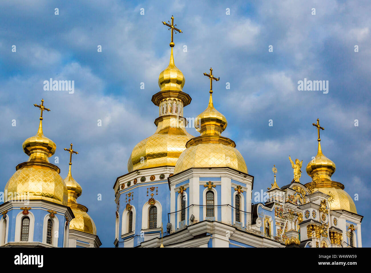 Clouds surround St Michaels in Kiev classic golden cupolas of the ...
