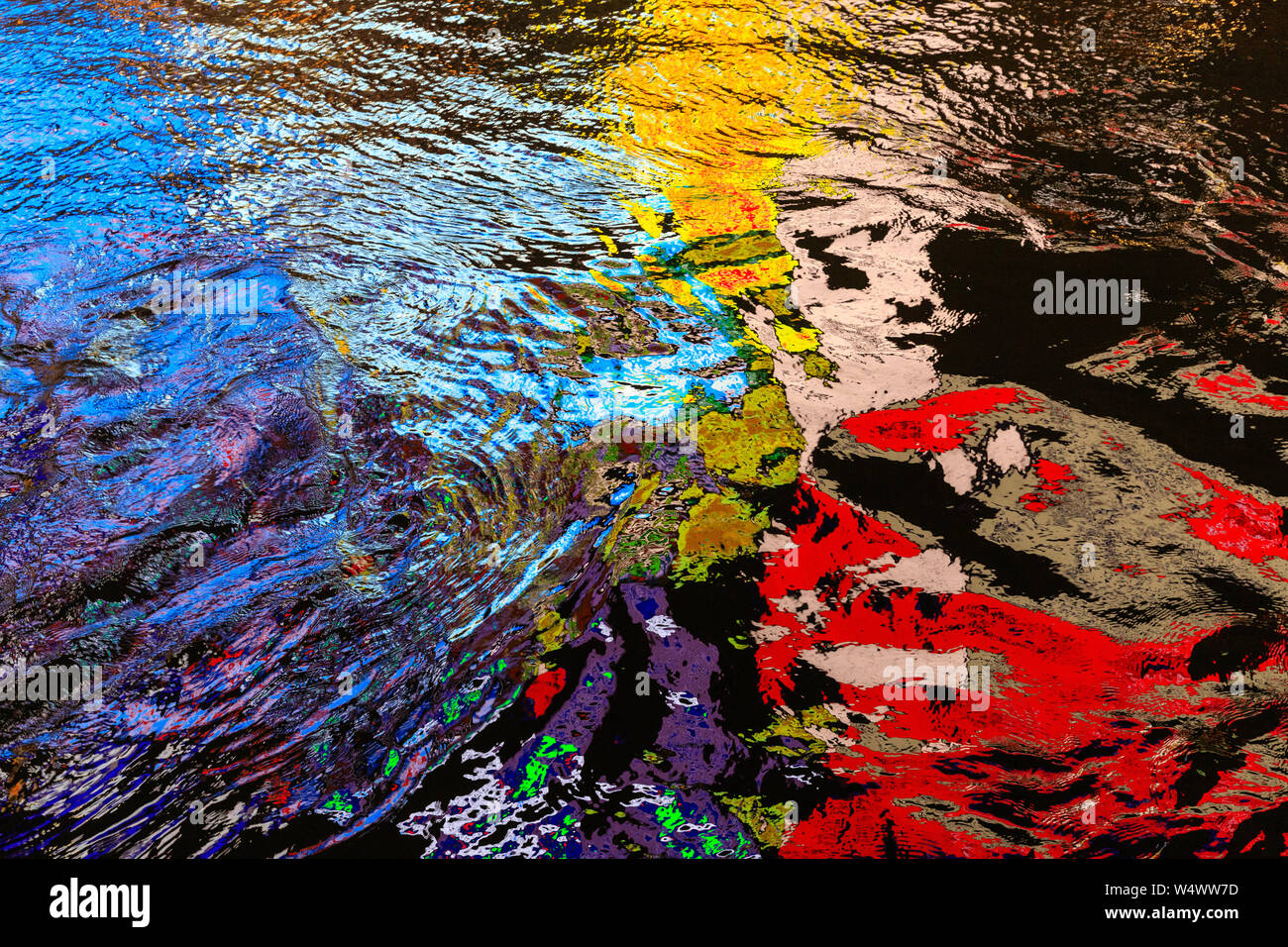 Colorful neon shop signs reflection on water Stock Photo - Alamy