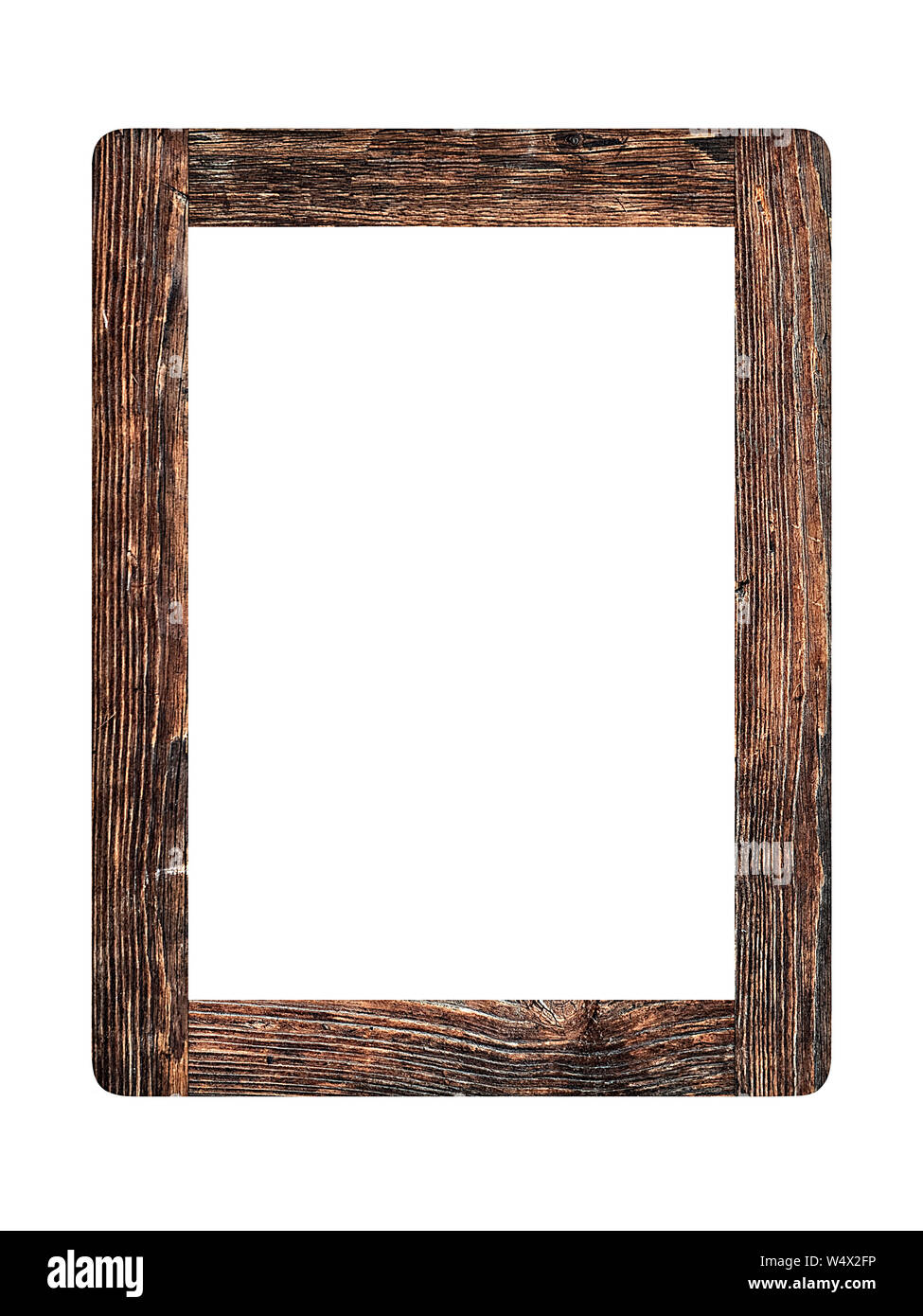 Simple old vintage wooden picture frame isolated on white background ...
