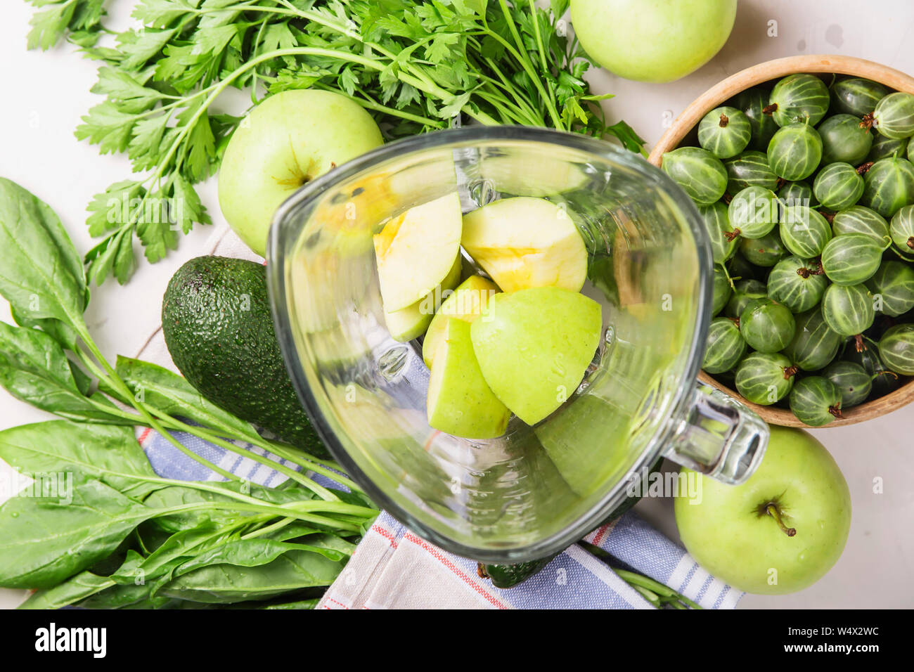 Ingredients for making healthy green smoothies made from apples ...