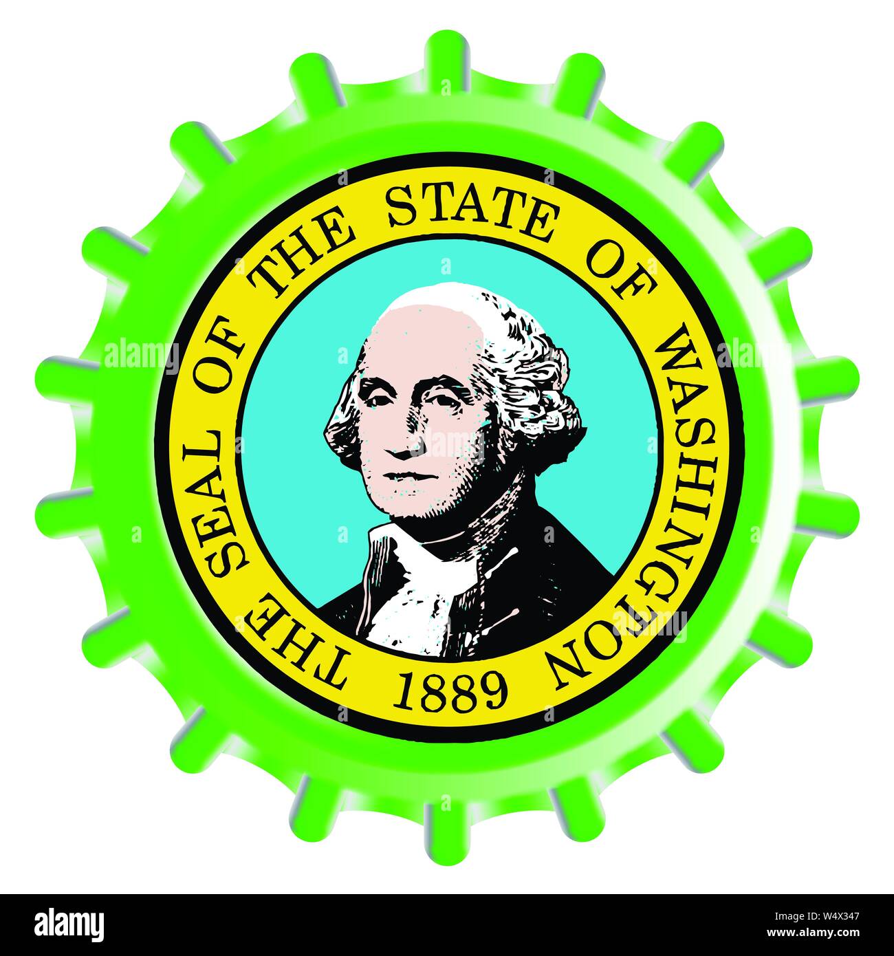 A typical metal glass bottle cap in Washington state flag colors ...