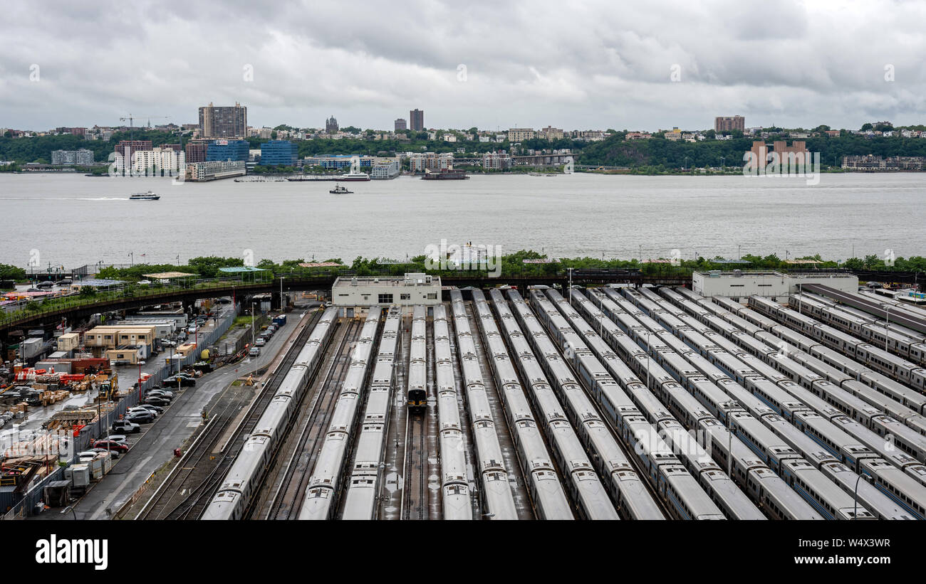 New York, USA - June 21, 2019: Aerial view of Hudson Yards train depot ...