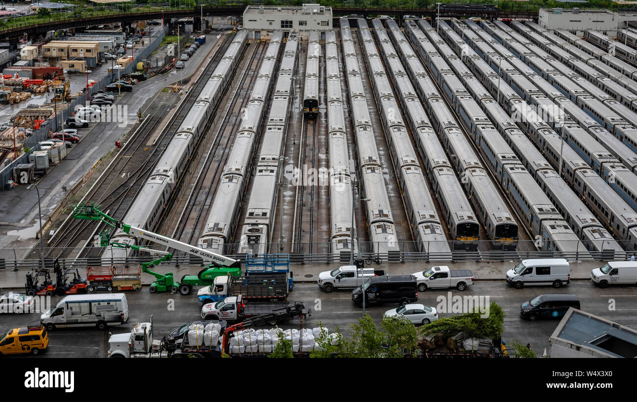 New York, USA - June 21, 2019: Aerial view of Hudson Yards train depot ...
