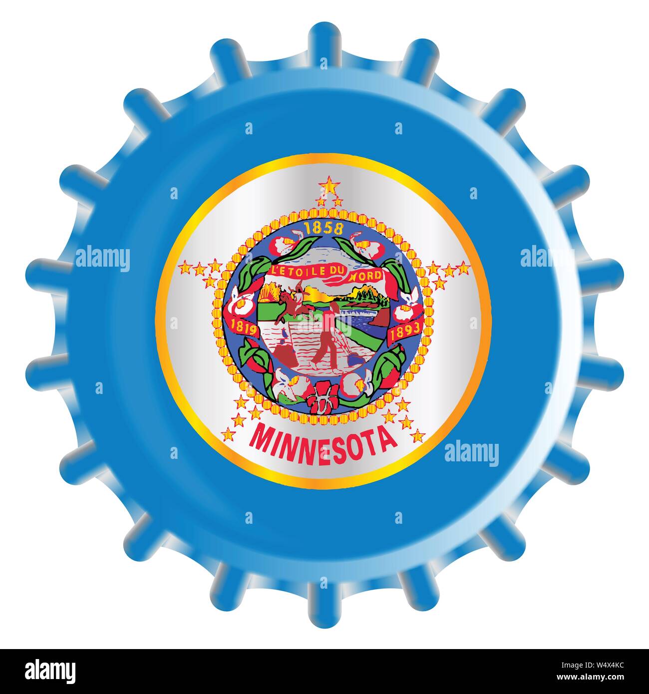 A typical metal glass bottle cap in Minnesota state flag colors ...