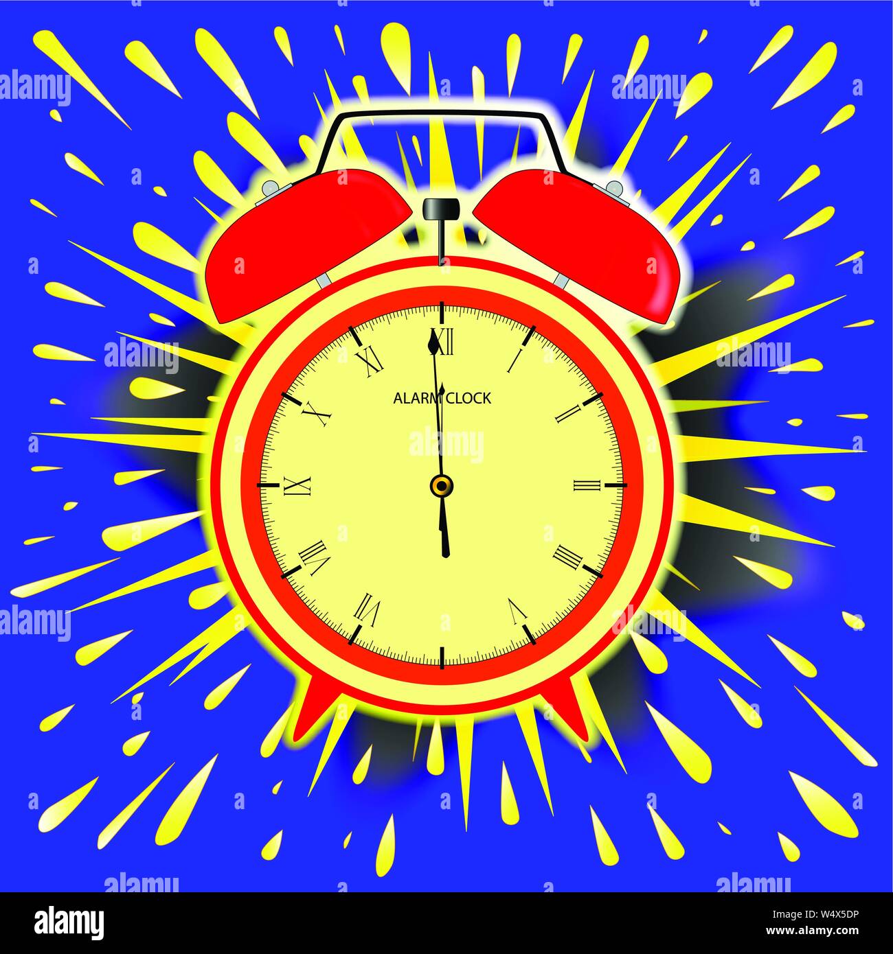 Abstract cartoon bubble explosion with an alarm clock at midnight Stock ...