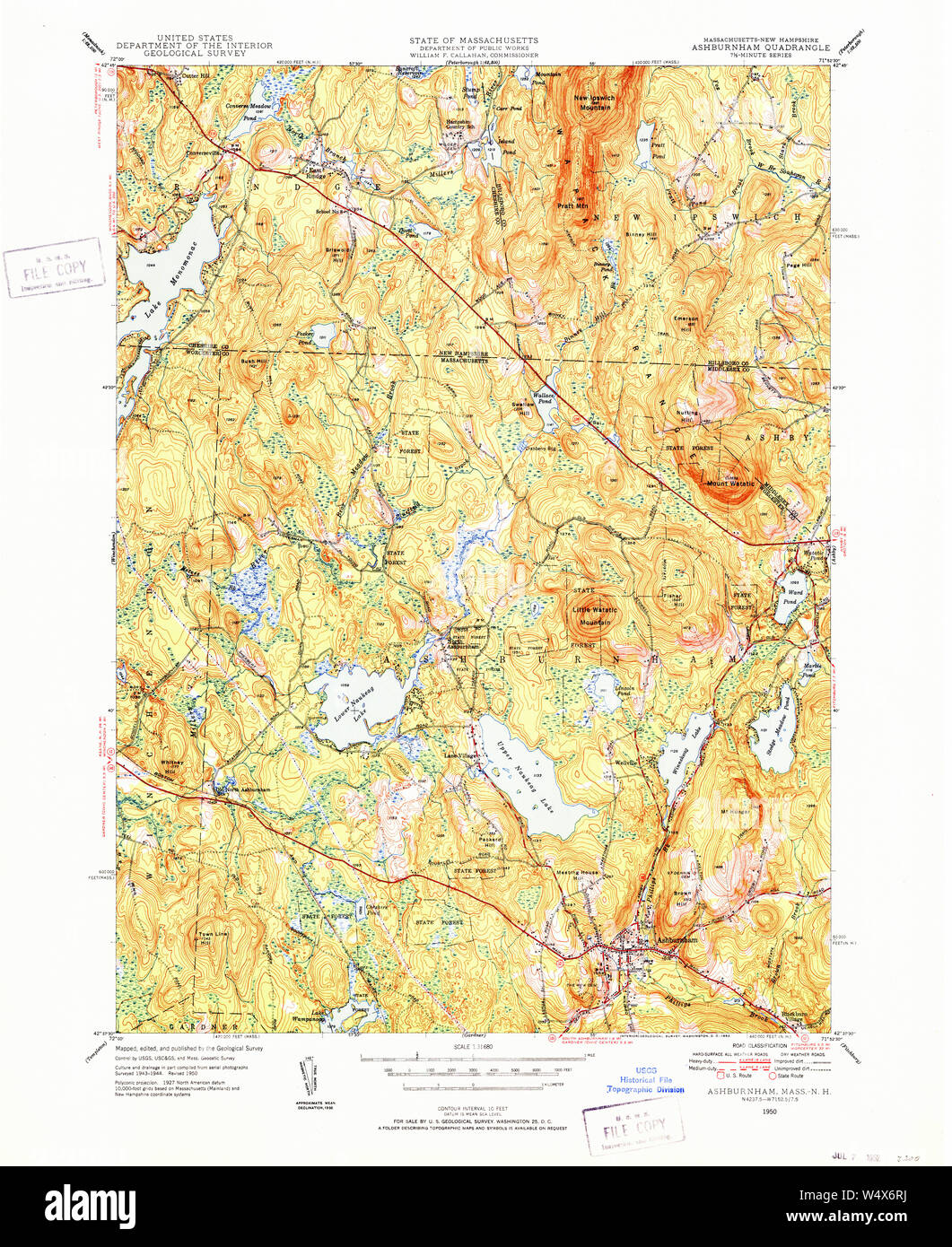 Massachusetts USGS Historical Topo Map MA Ashburnham 351465 1950 31680 ...